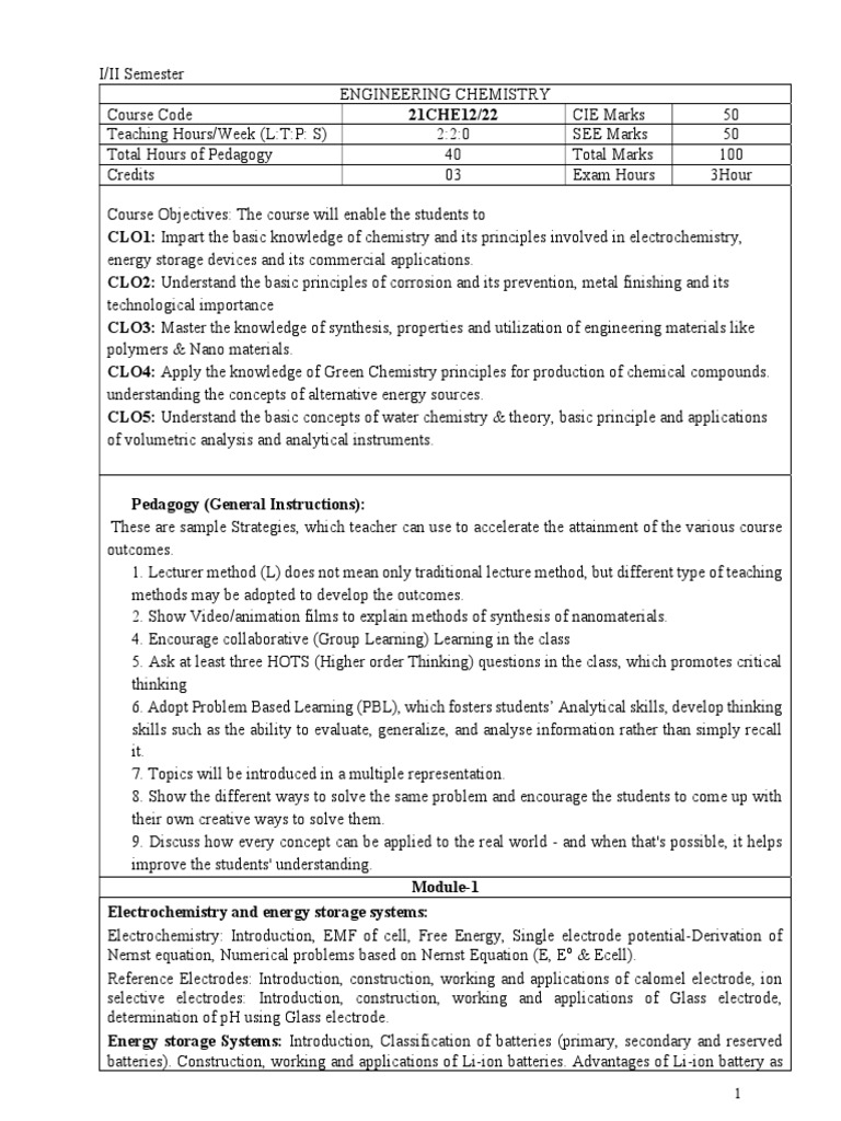 Engineering Chemistry Course Overview | PDF