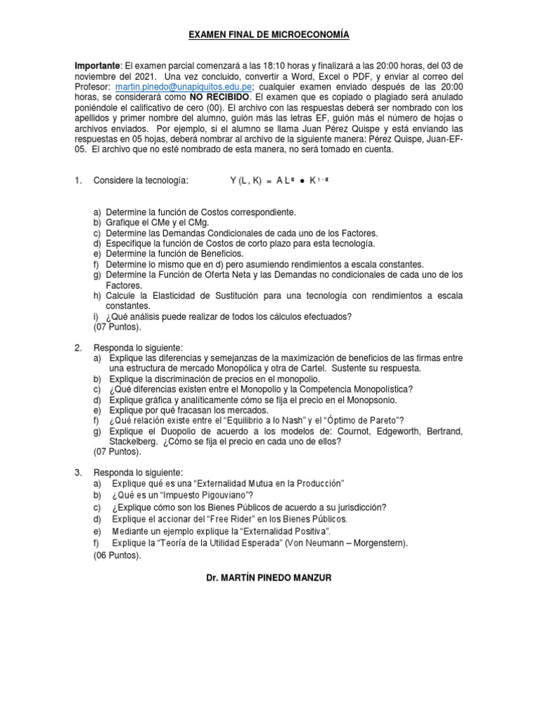 Examen Final de Microeconomía 2021 | PDF