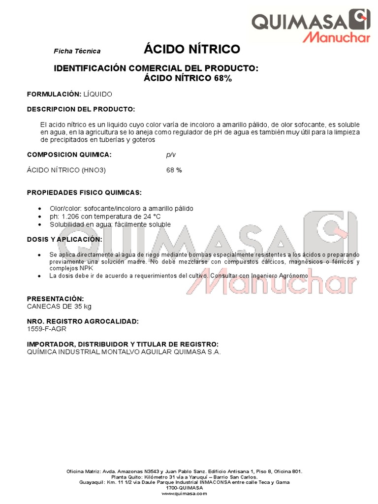 Ficha Tecnica Acido Nitrico | PDF