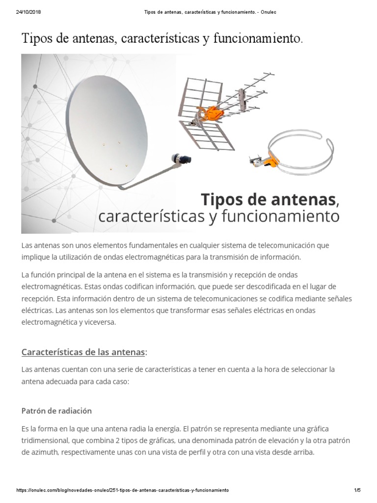 Tipos de antenas, características y funcionamiento. - Onulec | PDF