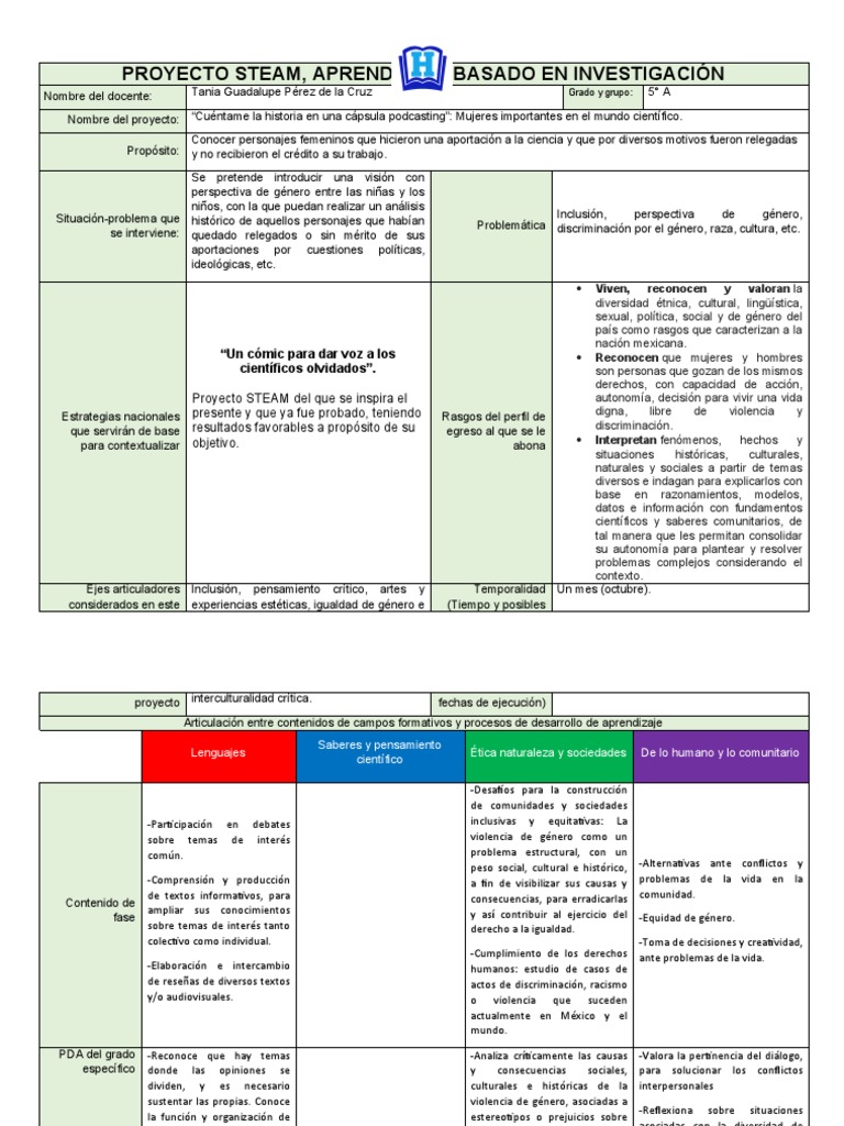 Formaton Planeación de Proyecto STEAM - Proyecto 5° | PDF
