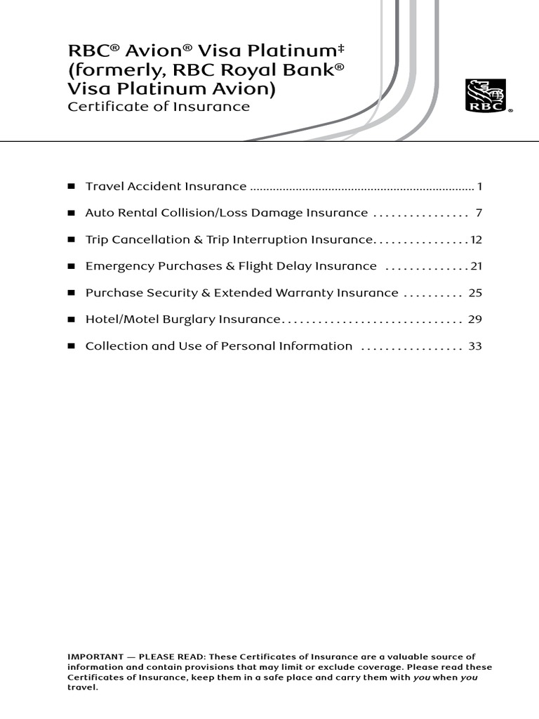 RBC Visa Platinum Avion Certificate of Insurance | PDF