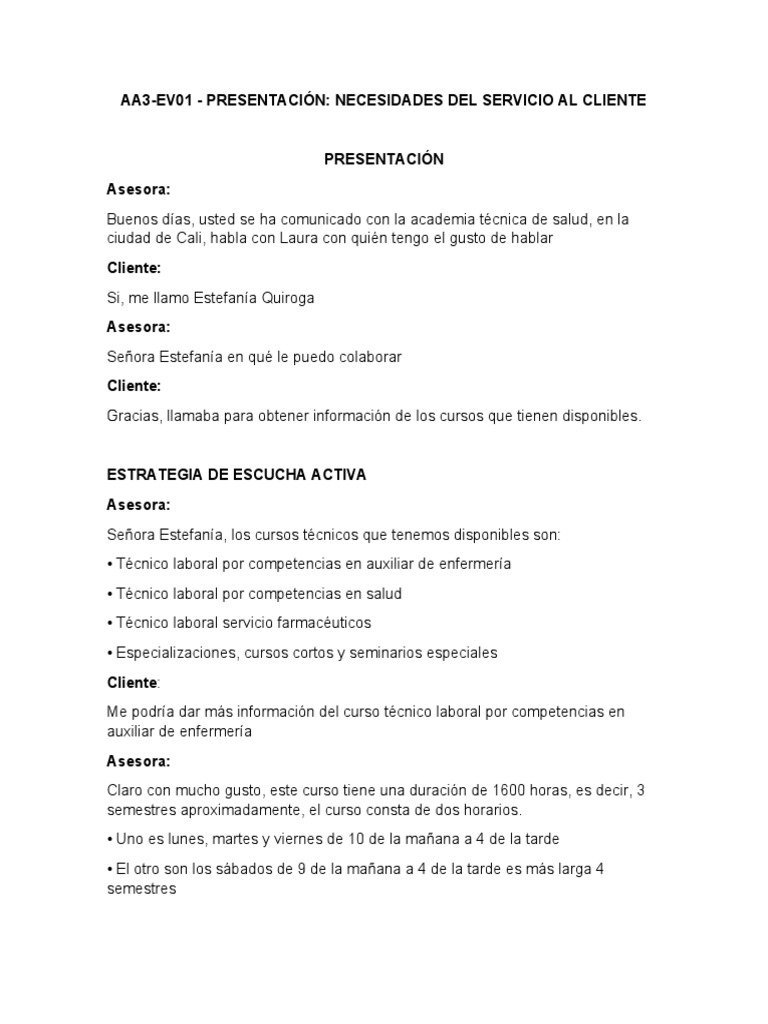 Aa3-Ev01 - Presentación: Necesidades Del Servicio Al Cliente | PDF