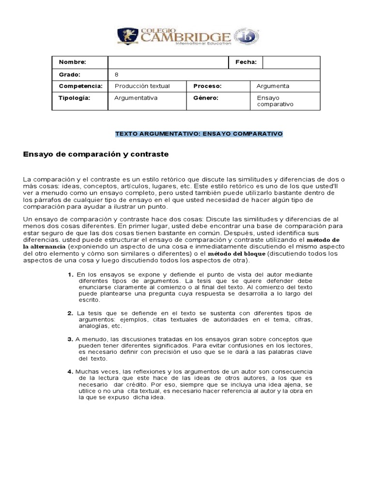 Ensayo Comparativo | PDF | Ensayos | Argumento