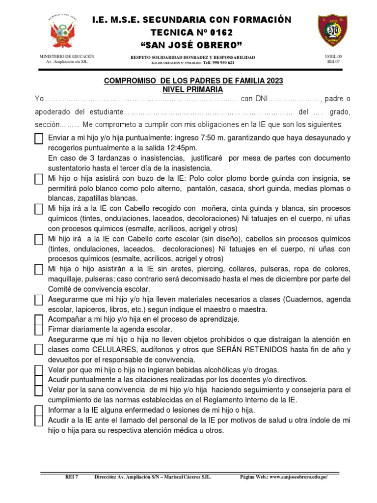 Compromiso Padres 2023 San José Obrero | PDF
