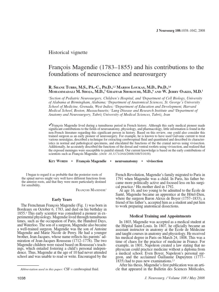 Francois Magendie | PDF | Cerebrospinal Fluid | Physiology