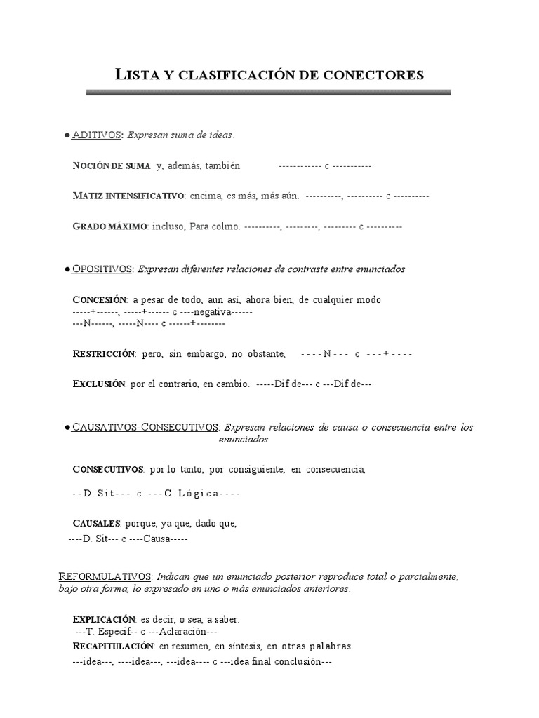 Clasificación de Conectores en Español | PDF
