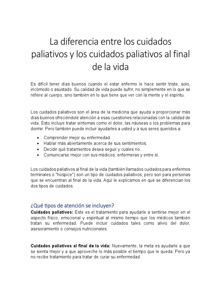 La Diferencia Entre Los Cuidados Paliativos y Los Cuidados Paliativos ...