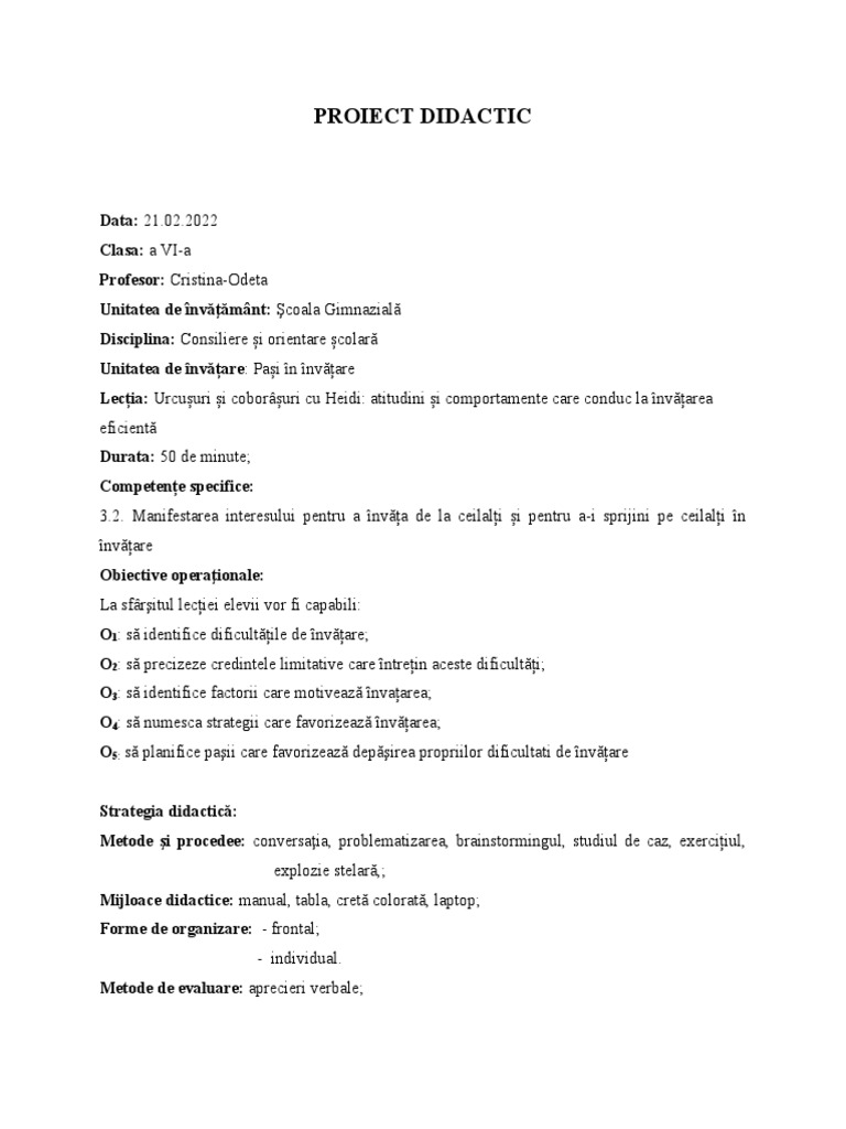Proiect de lectie dirigentie | PDF
