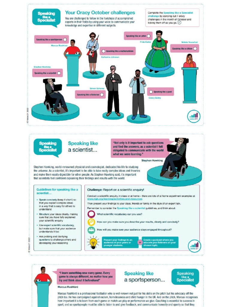 Oracy October Speaking Like A Specialist Student Resources 2022 | PDF