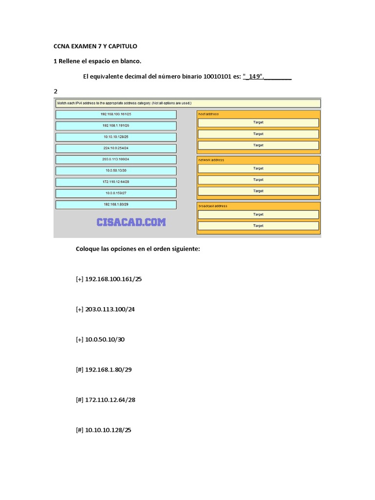 Ccna Examen 7 y Capitulo | PDF | Yo Pv6 | Dirección IP