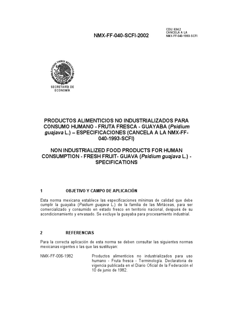 NMX FF 040 SCFI 2002, Especificaciones Guayaba | PDF