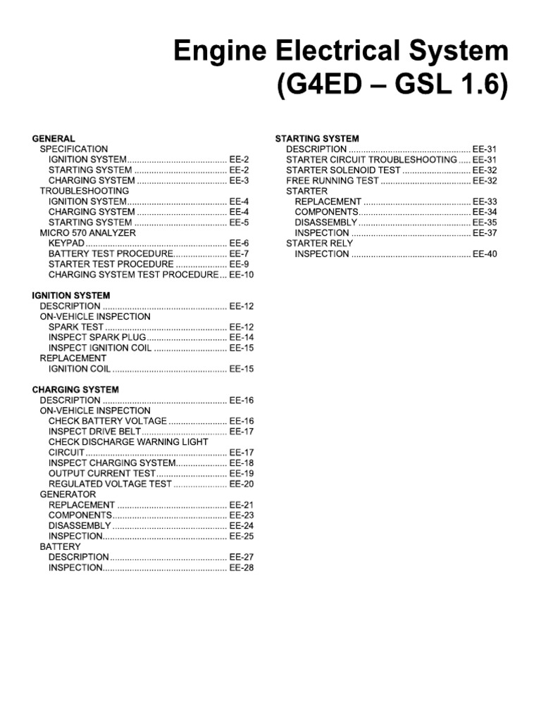 2006 Hyundai Accent Workshop Manuals-Engine Electrical System (G4ED-GSL 1.6) | PDF