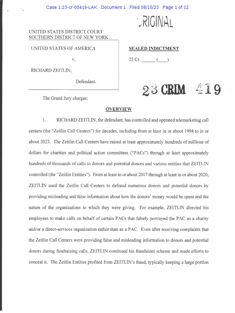 Zeitlin Indictment | PDF | Mail And Wire Fraud | Justice