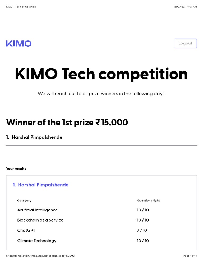 KIMO - Tech Competition | PDF