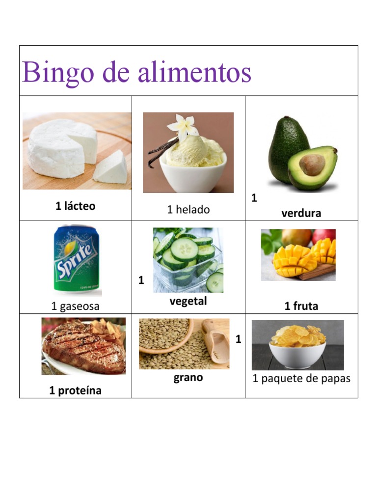Bingo de Alimentos: Lista Variada | PDF | Cocina, comidas y vino