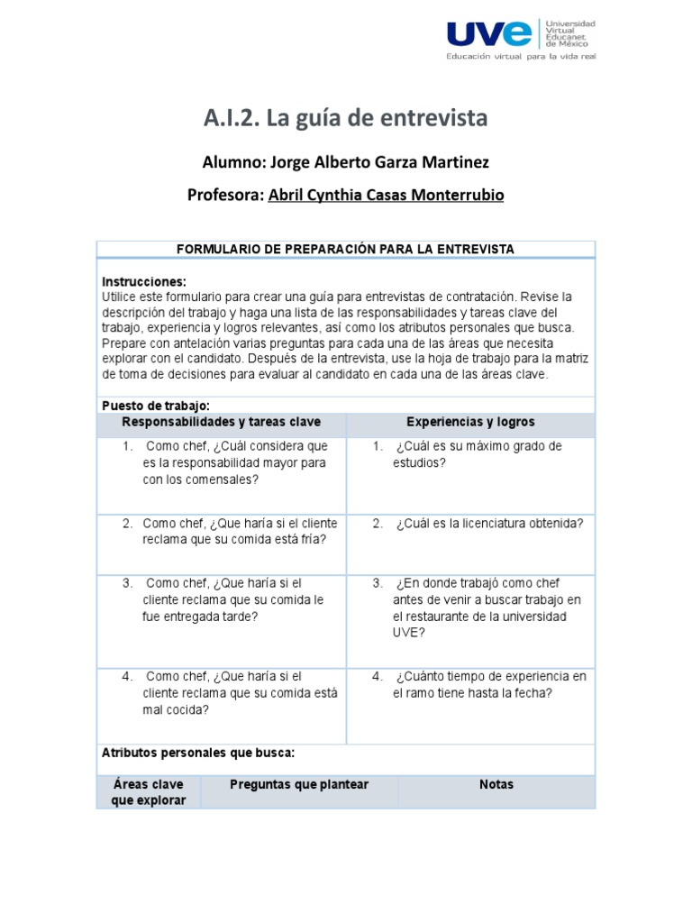 A.I.2. La Guía de Entrevista | PDF