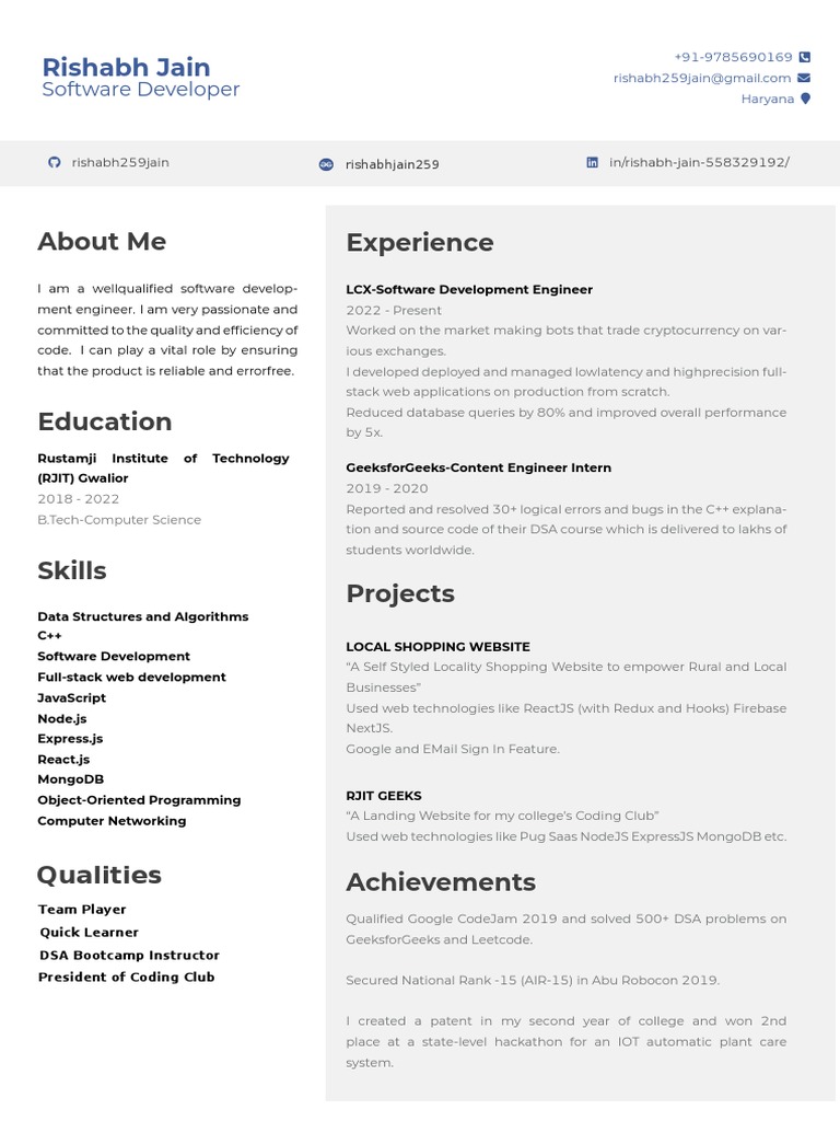 Rishabh Jain's Resume PDF | PDF | Computer Programming | Computing