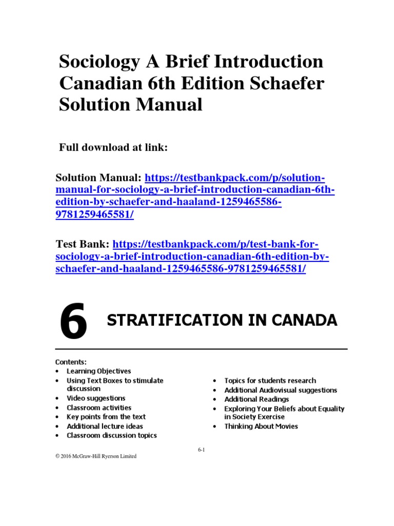 Sociology A Brief Introduction Canadian 6th Edition Schaefer Solutions ...