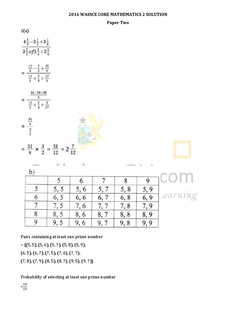 2016 WASSCE Core Maths Solutions | PDF | Triangle | Mathematical Objects