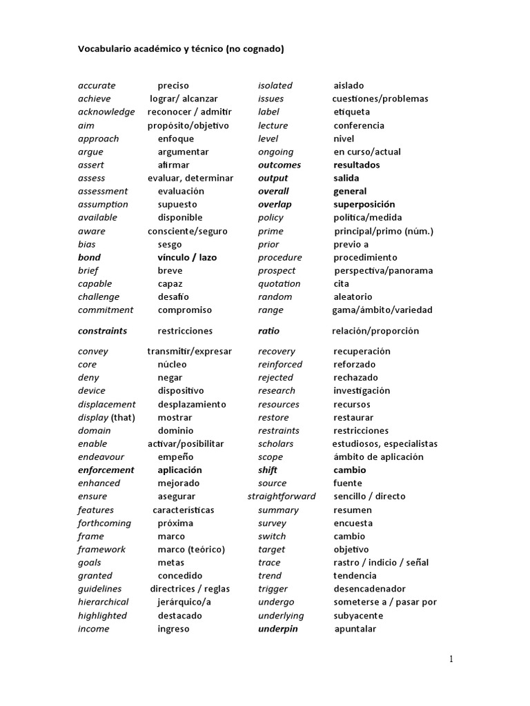 Vocabulario Académico y Técnico | PDF