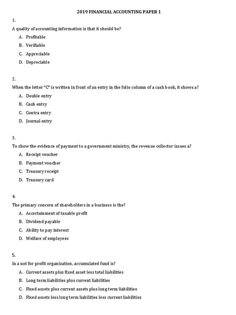 2019 FINANCIAL ACCOUNTING PAPER 1 | PDF