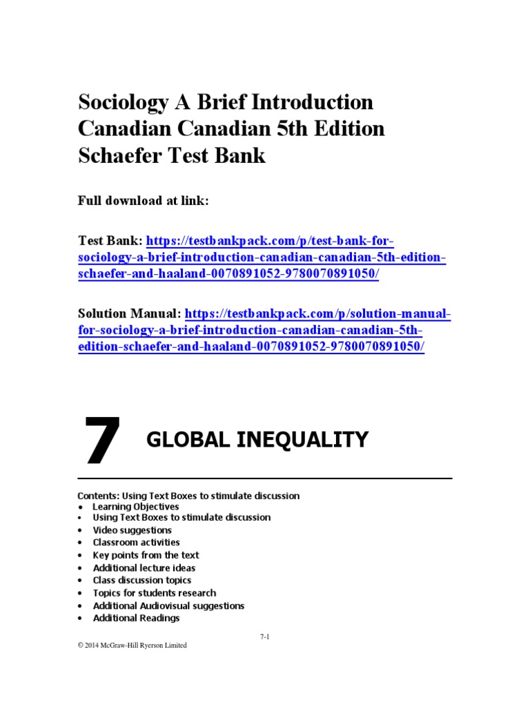 Sociology A Brief Introduction Canadian Canadian 5th Edition Schaefer ...