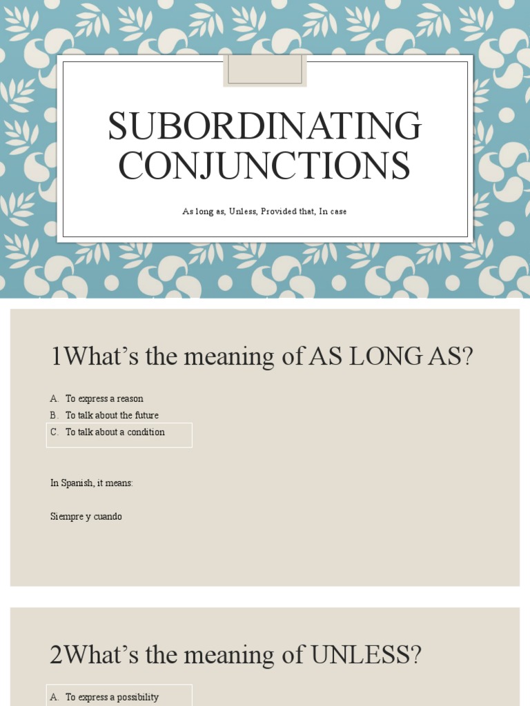 Subordinating Conjunctions | PDF