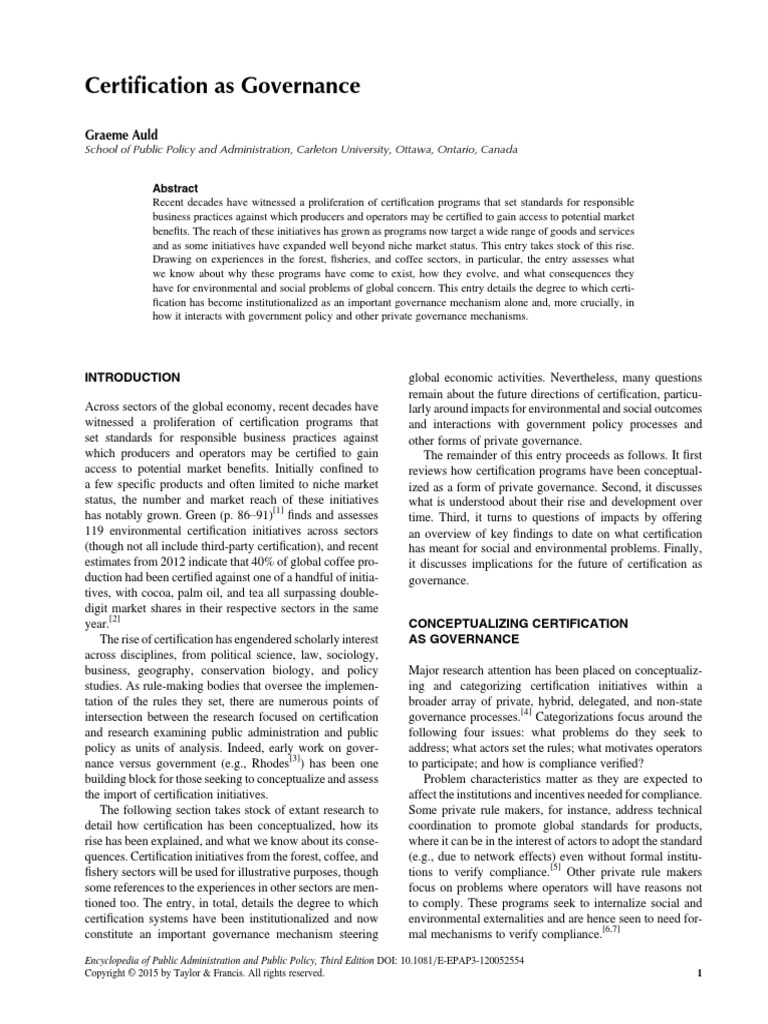 Auld 2015 Certification As Governance | PDF | Governance | Forest ...