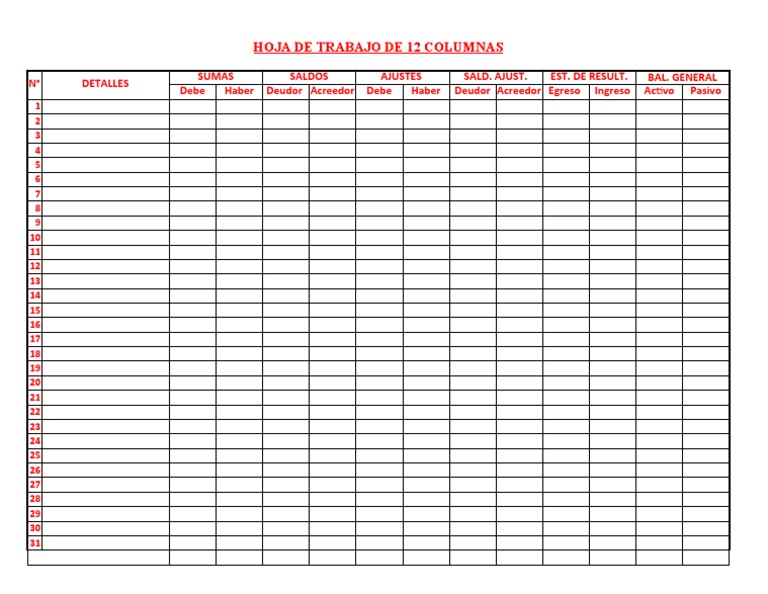 Hojas De Trabajo De Resta De Columnas N.º