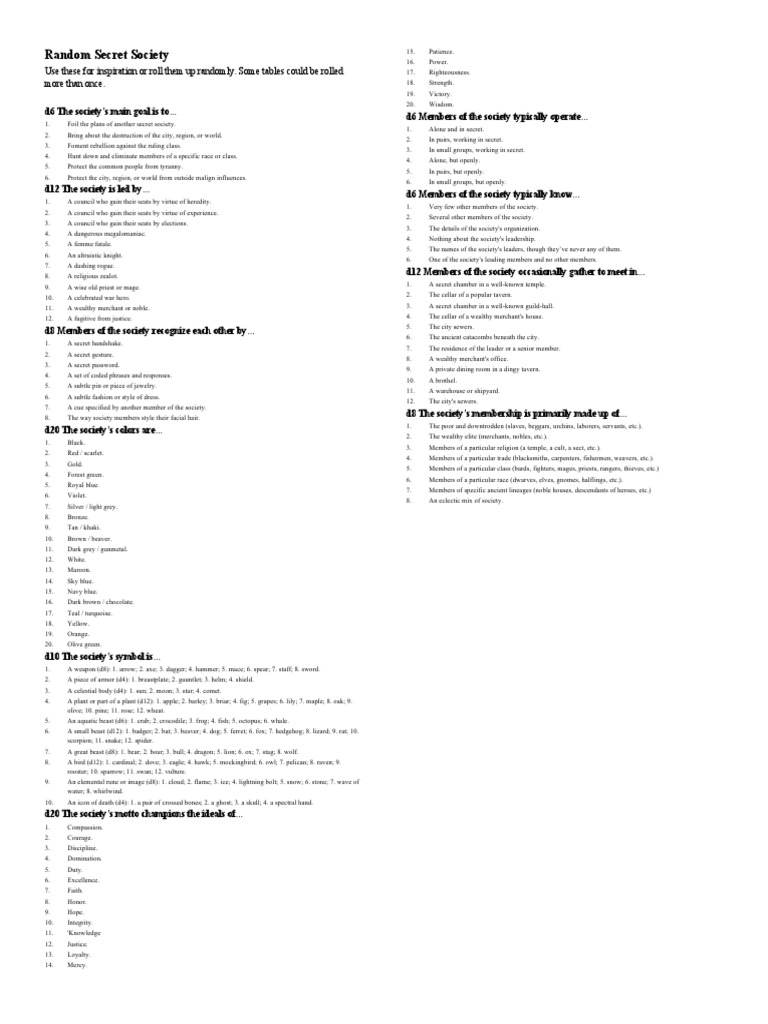 Secret Society Generator Guide | PDF