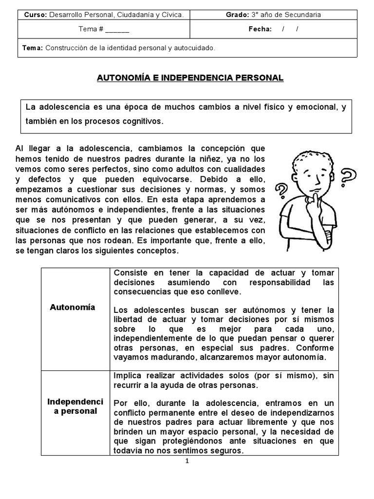 Autonomía e Independencia Personal | PDF | Las emociones | Inteligencia ...