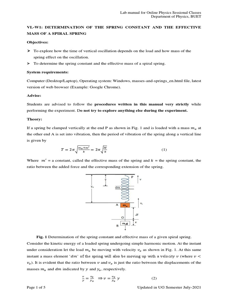 VL-W1-Spring Constant Experiment - Final | PDF | Science & Mathematics