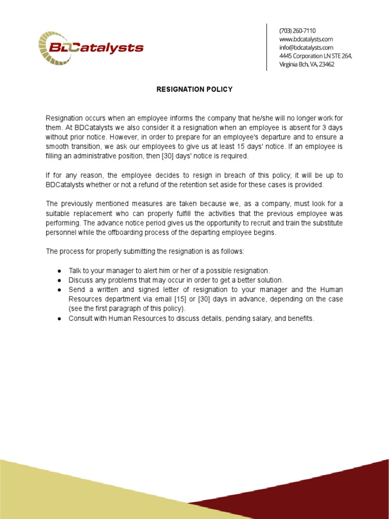 BDCatalysts Resignation Policy | PDF