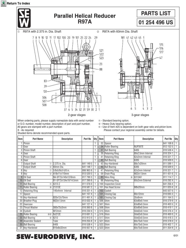 Sew-Eurodrive, Inc.: Parallel Helical Reducer R97A | PDF