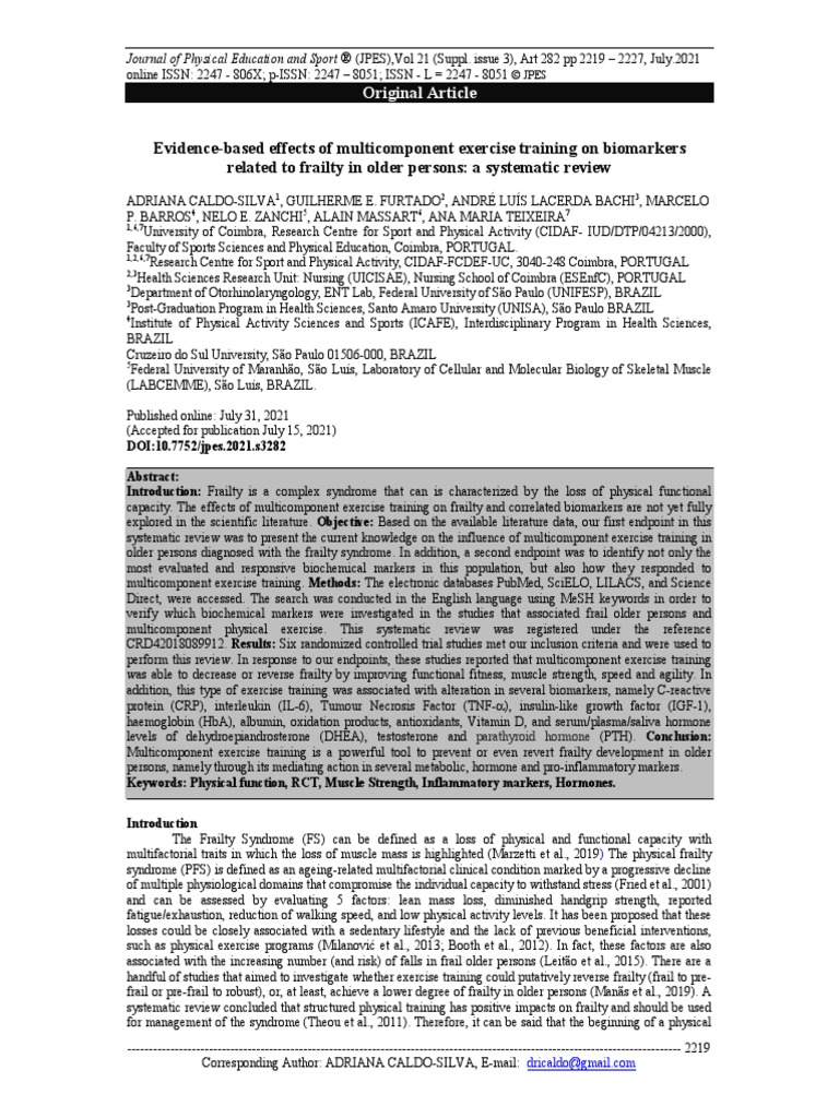 Evidence-Based Effects of Multicomponent Exercise Training On Biomarkers | PDF