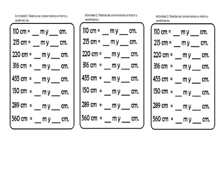Actividad Convertir Metro A Centimetros | PDF