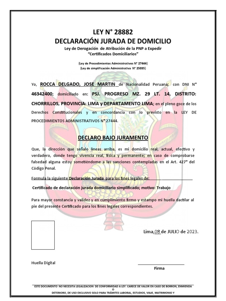 Declaracion Jurada de Domicilio | PDF