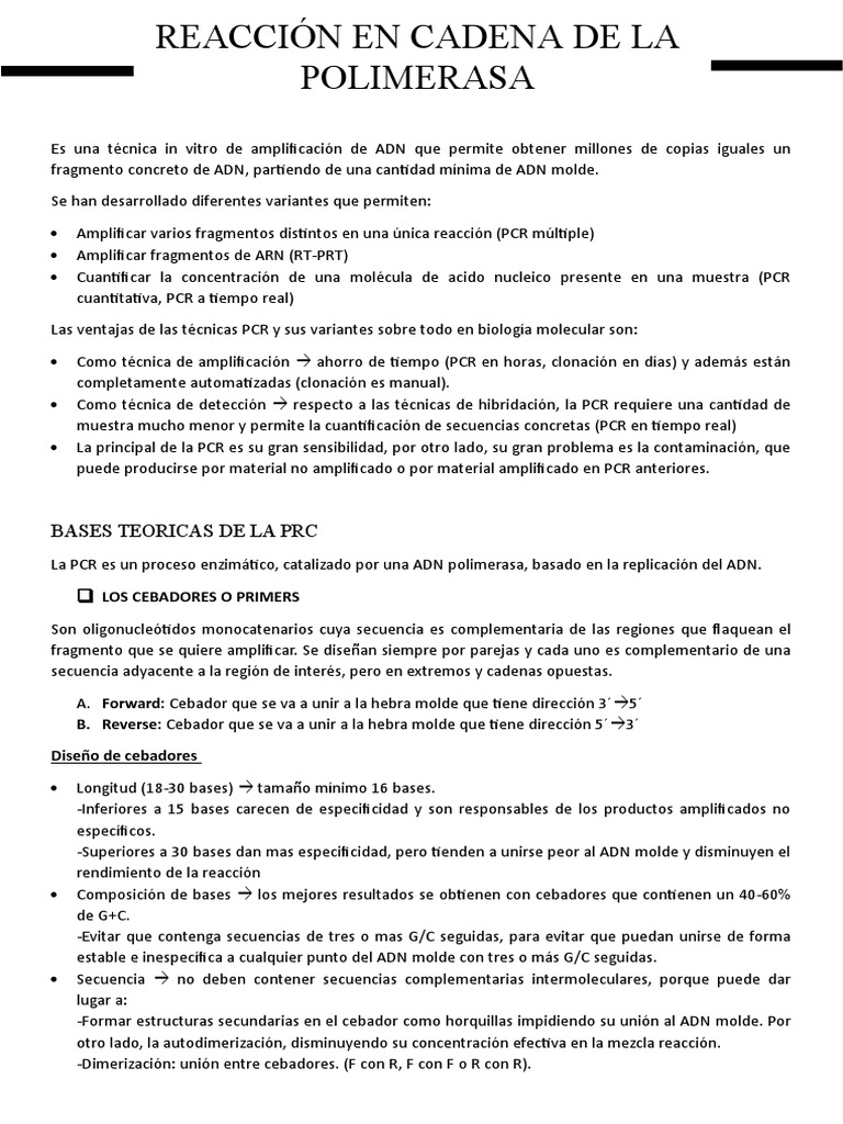 Tecnicas de PCR | PDF | Reacción en cadena de la polimerasa | Primer ...