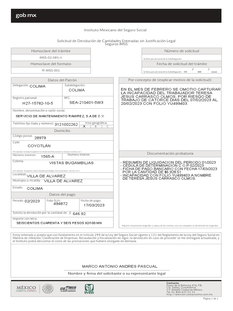 Ff-Imss-001 Febrero 2023 | PDF