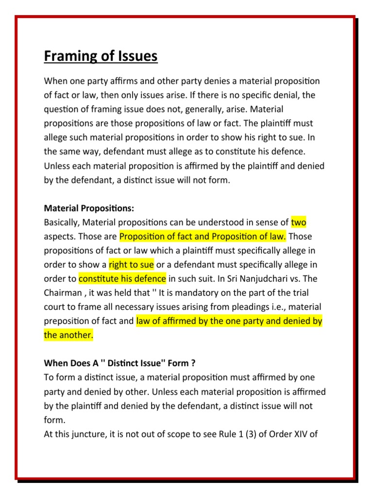 Framing of Issues - CPC | PDF