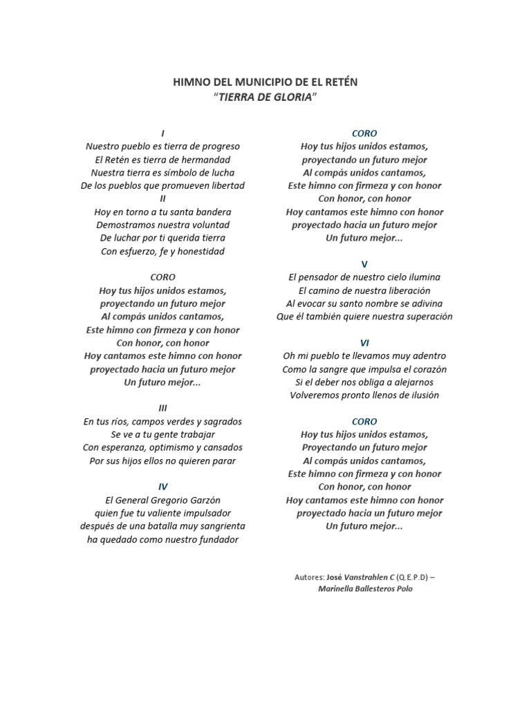 Letra Himno de El Reten | PDF