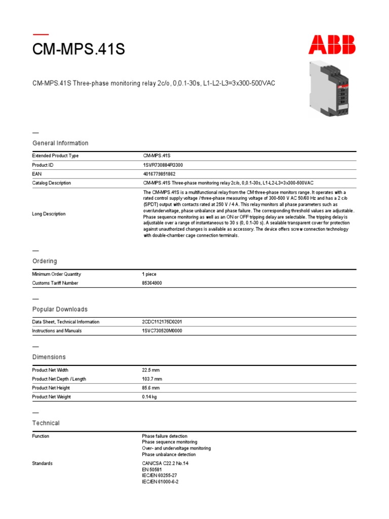 1SVR730884R3300-cm-mps-41s-Three Phase Monitoring Relay | PDF | Fuse ...