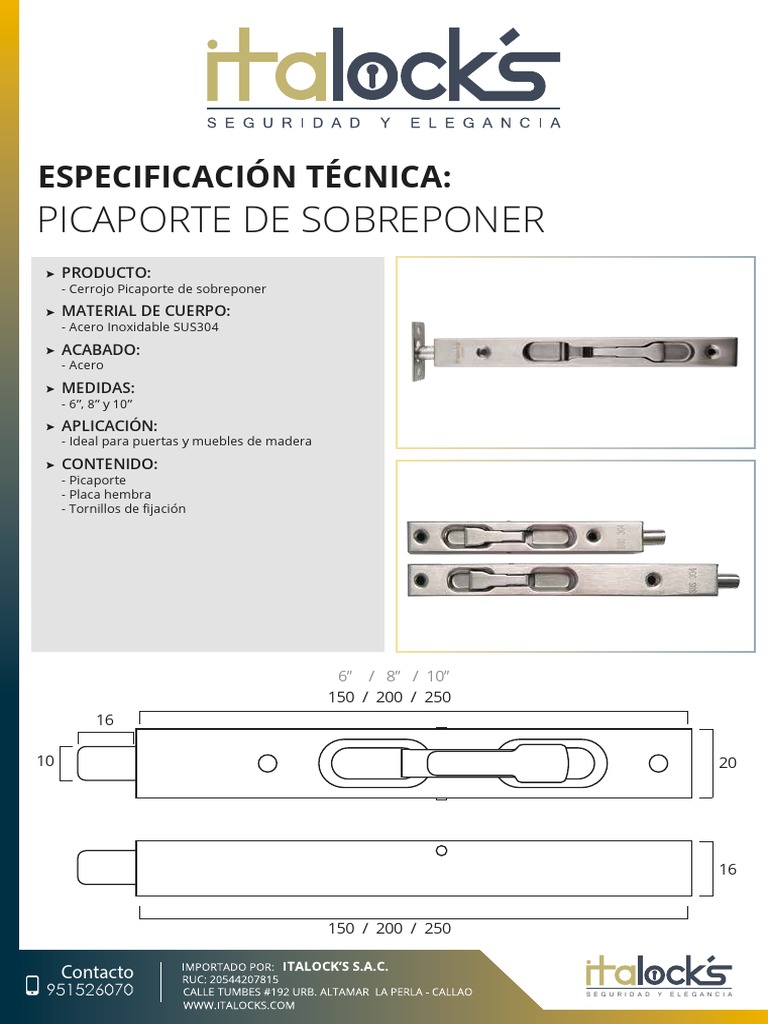 Picaporte de Sobresalir en Acero Inoxidable | PDF