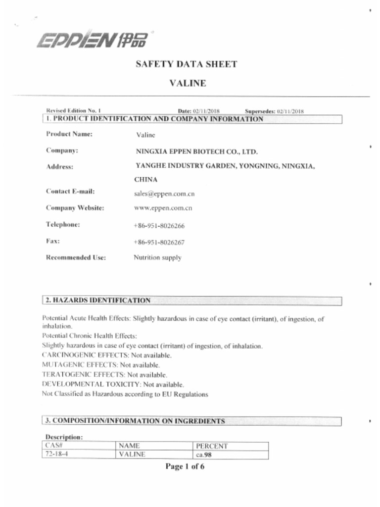 Valina Eppen TDS | PDF