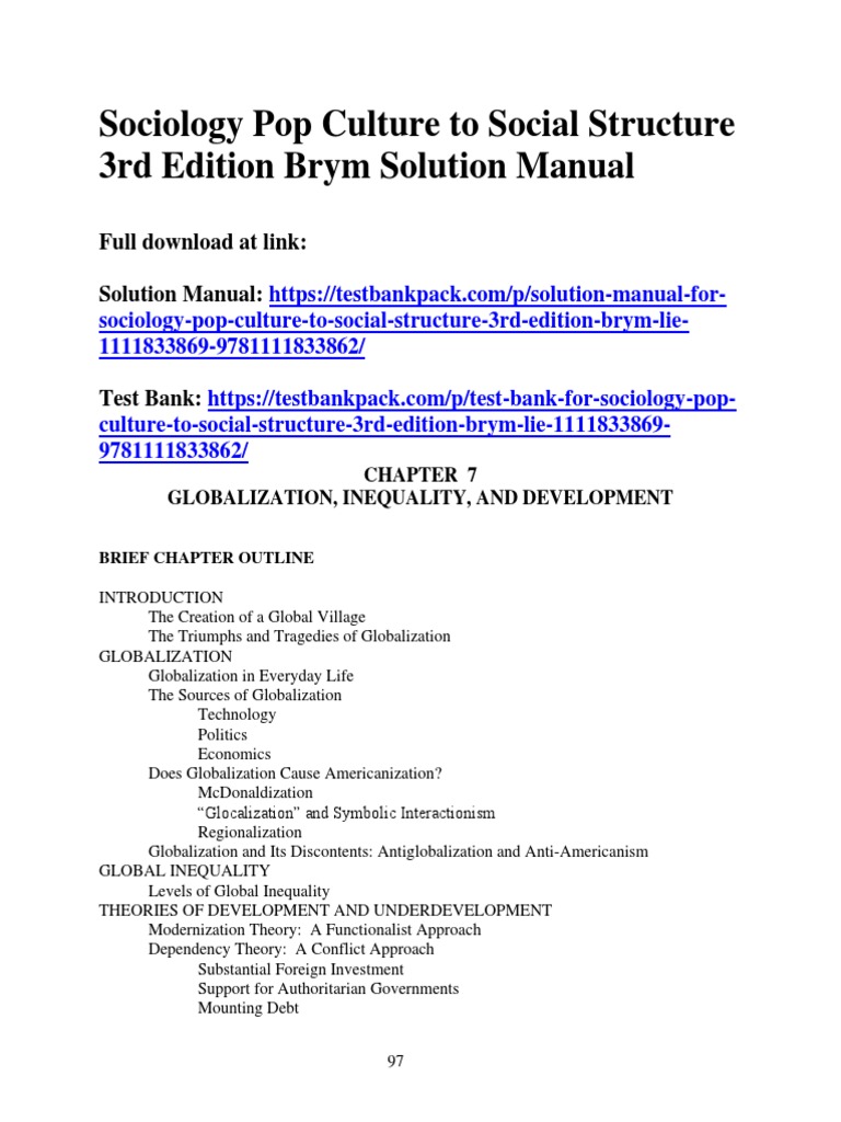 Sociology Pop Culture To Social Structure 3rd Edition Brym Solutions ...