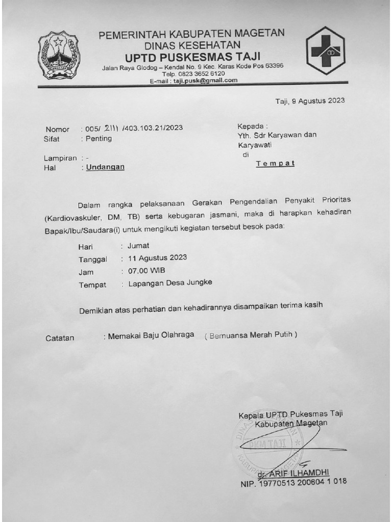 Undangan Germas Puskesmas | PDF