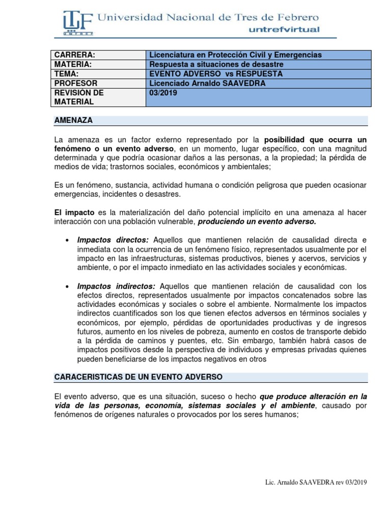 EVENTO ADVERSO Vs RESPUESTA 2019 | PDF | Emergencia | Hospital