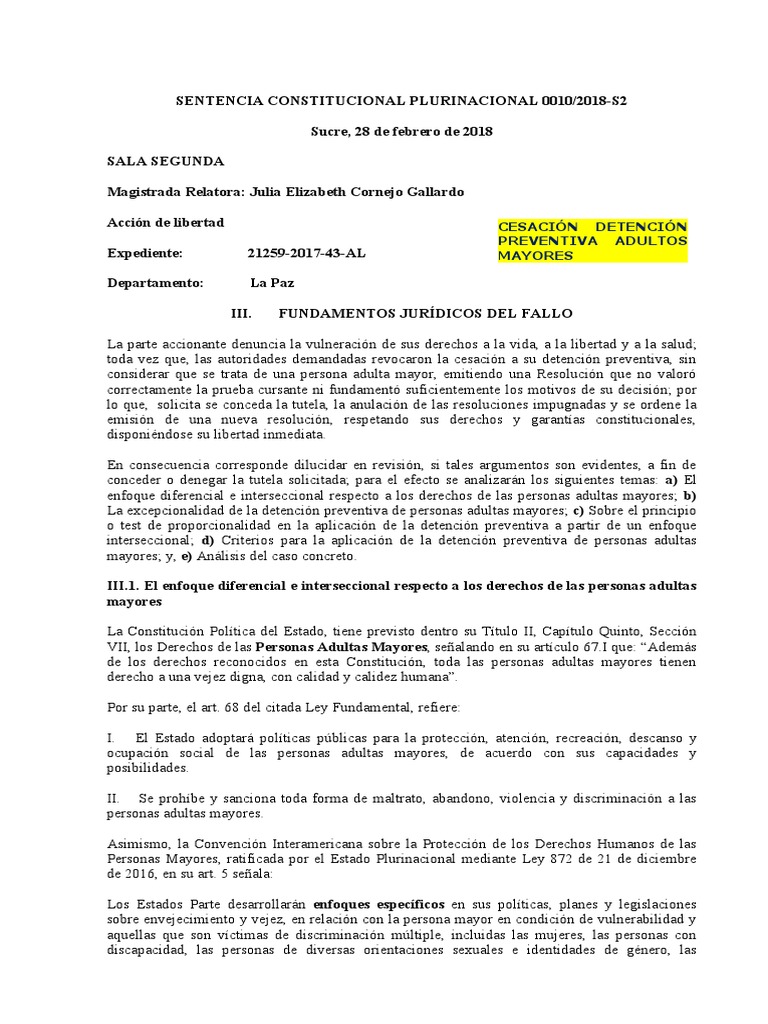 SCP 0010-2018-S2_cesación detención a adultos mayores | PDF | Mandato ...