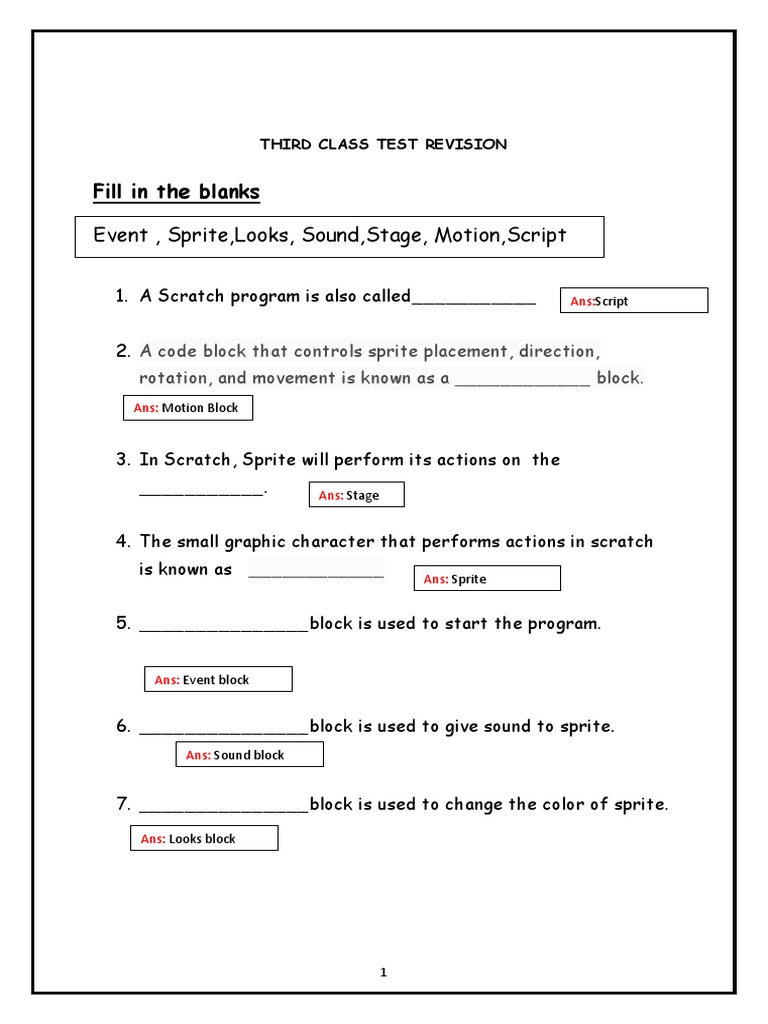 Grade 2 Revision-Term 3 Class Test 3 - Answer Key | PDF | Computers